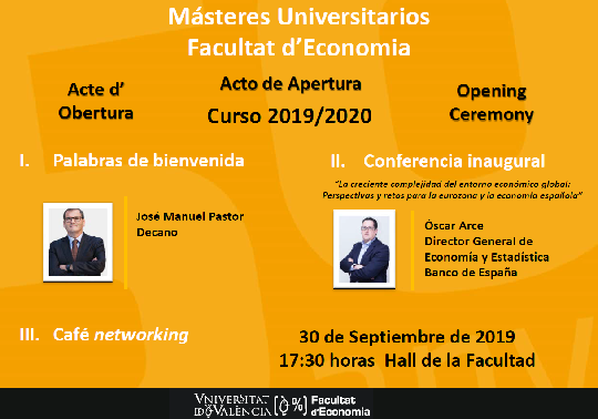 Obertura del curs 2019-20 dels Màsters de la Facultat d'Economia