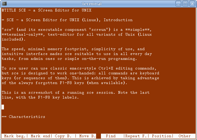 SCE - a SCreen Editor for UNIX